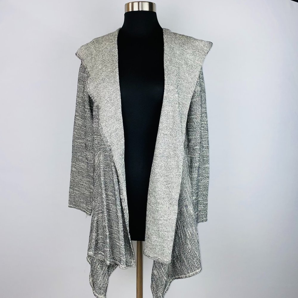 Max Studio Tweed Long Hooded Open Front Cardigan - Gem